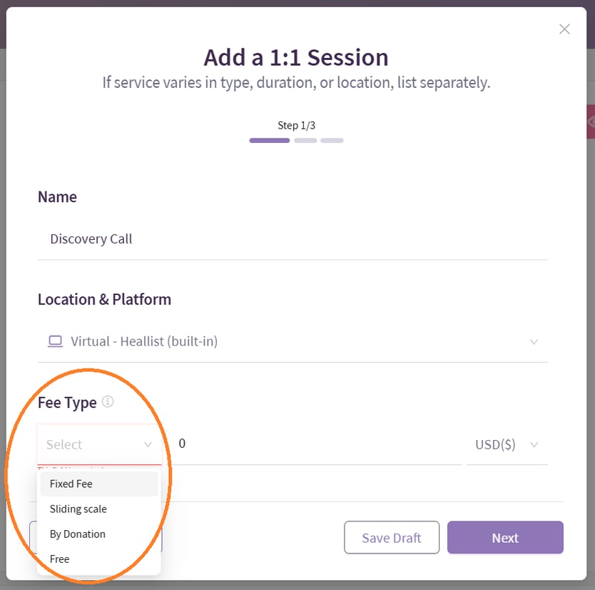 Set or Update the Fee Type of your Service